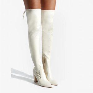 Shoe Dazzle | Shoes | High Block Heel Boots In Off White Bone Wide Calf ...